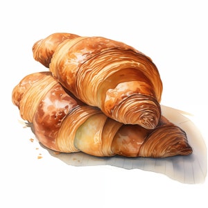 Croissants Clipart, Tasty French Dessert Images, 10 Watercolor Clip Art ...