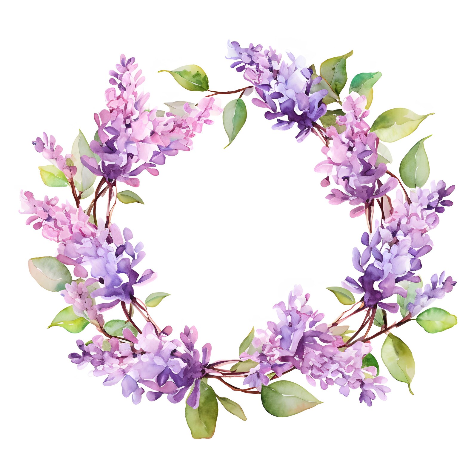 Watercolor Lilac Wreath Clipart: Wedding Flower Images (JPG, Commercial ...