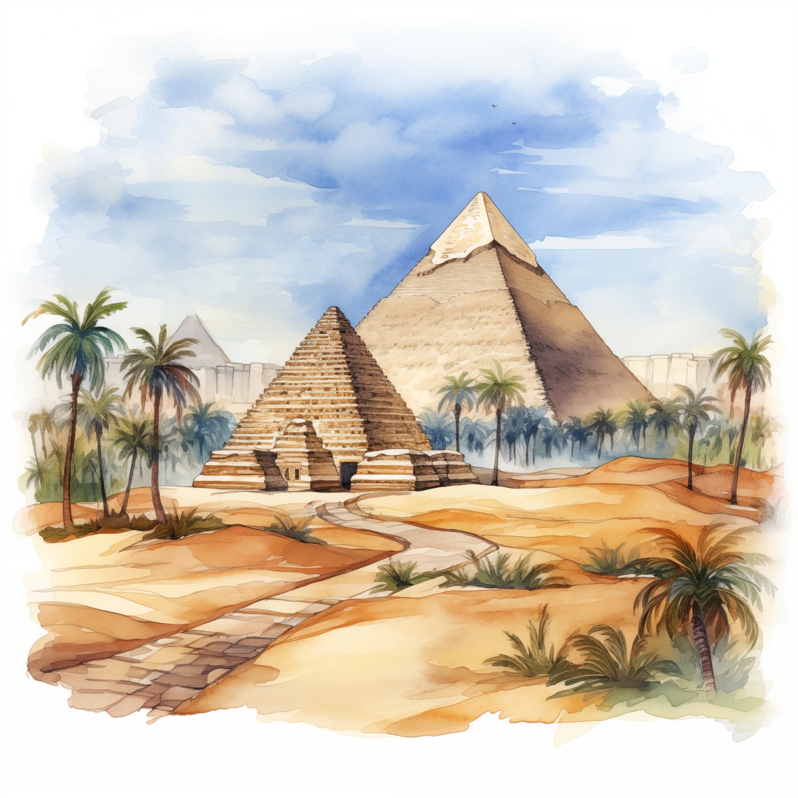 Watercolor Egyptian Pyramids Clipart: Desert Landscape Images (jpgs ...