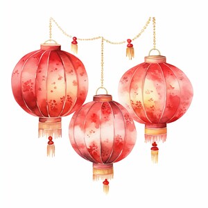 Chinese Lanterns Clipart, Lunar Year Lanterns Images, 10 Watercolor ...