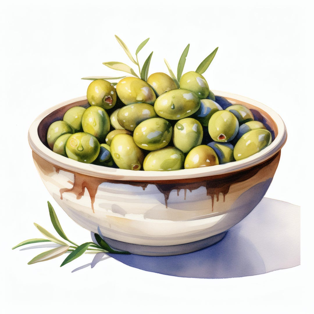 Olives Clipart, Olive Bowl Food Images, 10 Watercolor Clip Art ...