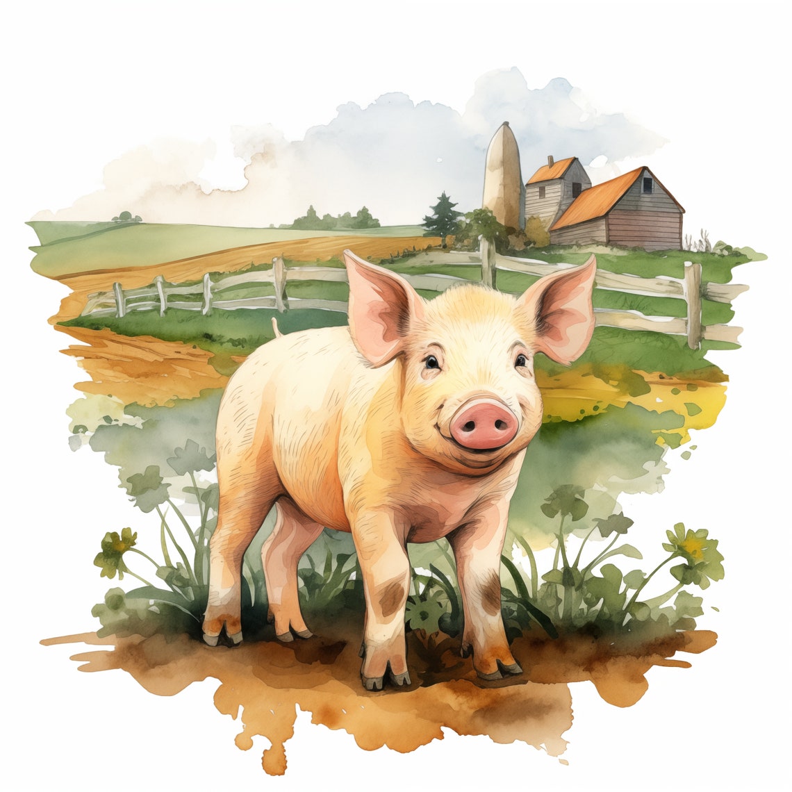 12 Farm Pig Clipart, Pig Clipart, Watercolor Clipart, High Quality Jpgs ...