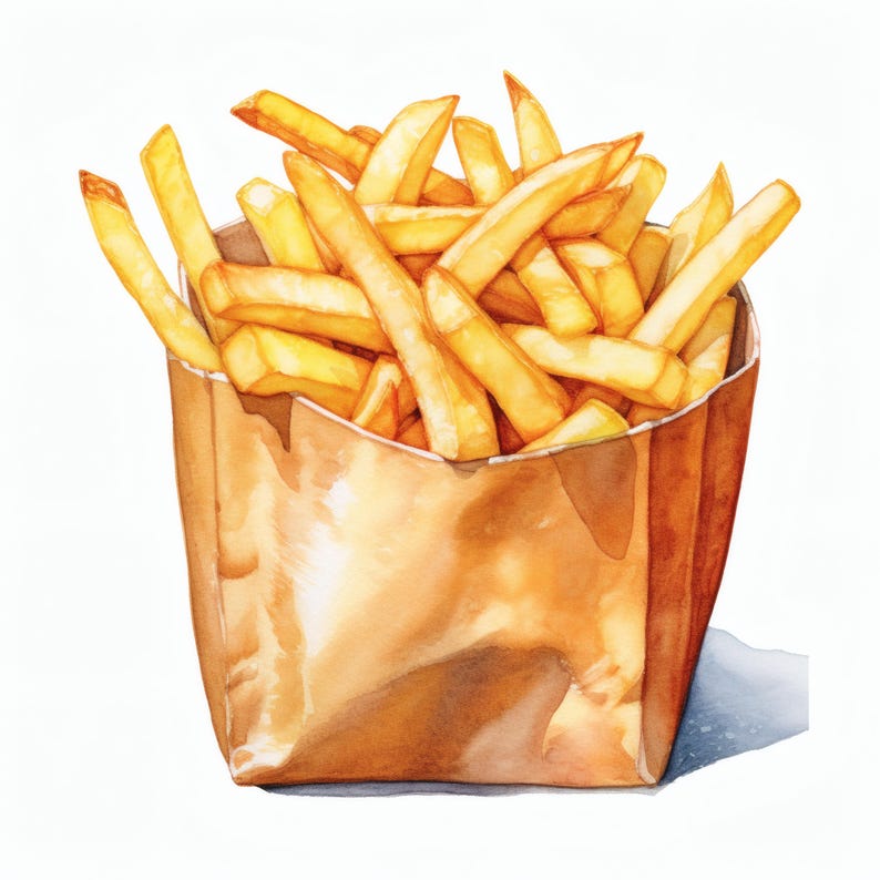 French Fries Clipart, Crispy Snack Images, 10 Watercolor Clip Art ...