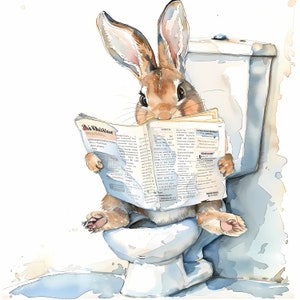 Bunny Clipart, Bunny on the Toilet Images, 10 Watercolor Clip Art ...