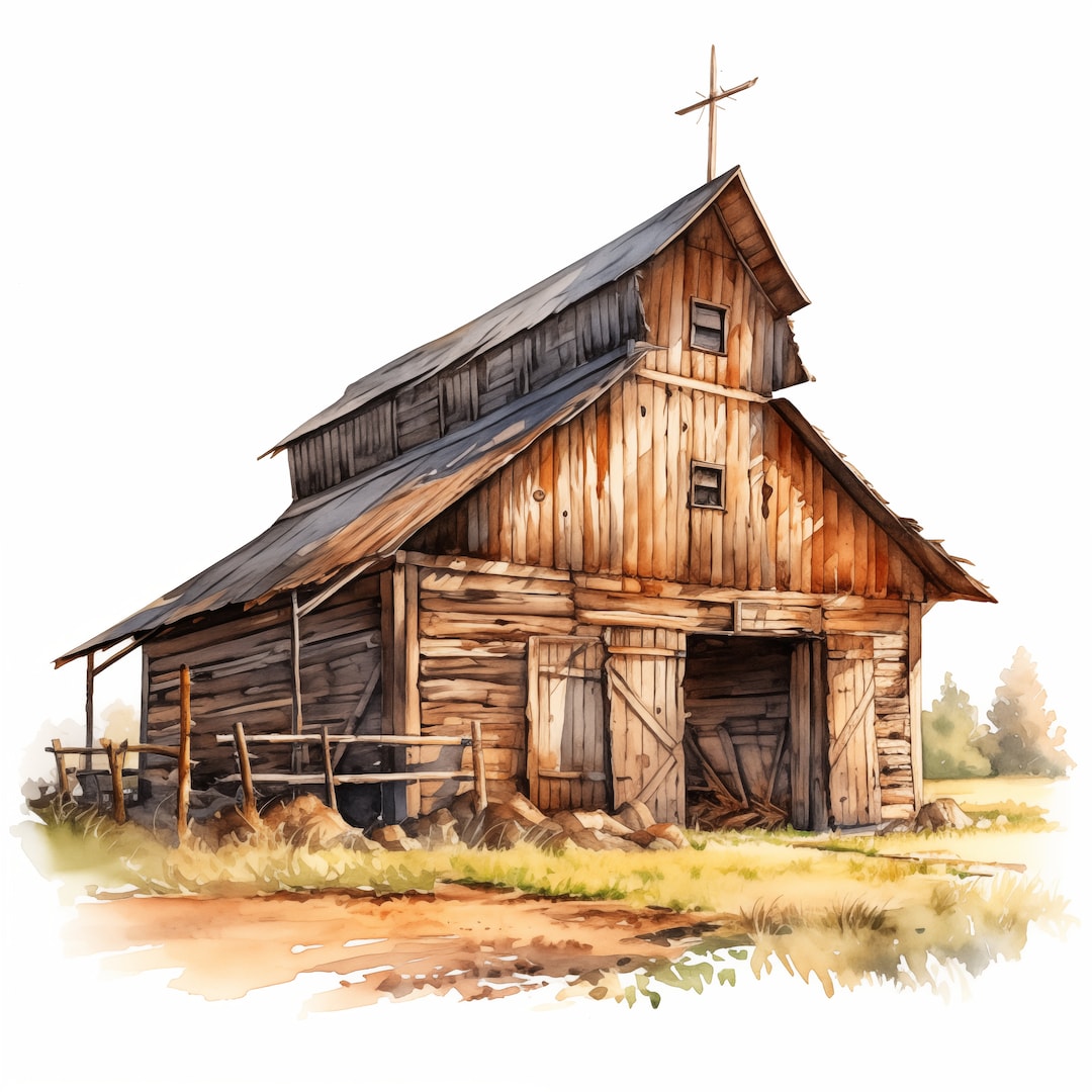 Old Barn Clipart, Rustic Farm Barns Images, 10 Watercolor Clip Art ...