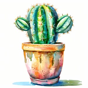 Cactus Clipart, Cactus in Pot Images, 10 Watercolor Clip Art, Printable ...