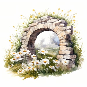 Stone Arch Clipart, Stone Arch With Daisies Images, 10 Watercolor Clip ...