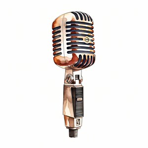Watercolor Retro Microphone Clipart: Printable JPG Images (commercial ...