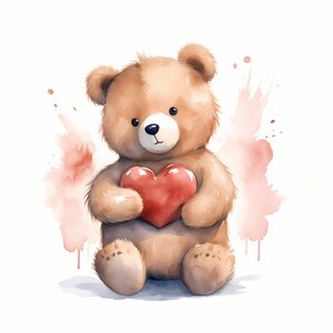 Bear Holding Heart Clipart, Bear With Heart Images, 10 Watercolor Clip ...