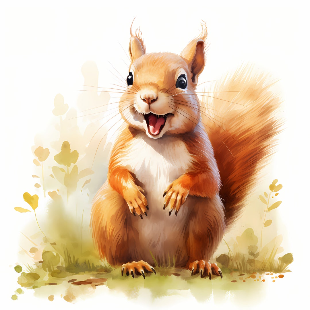 Happy Squirrel, Funny Squirrel Watercolor Clipart Set With 10 JPG ...