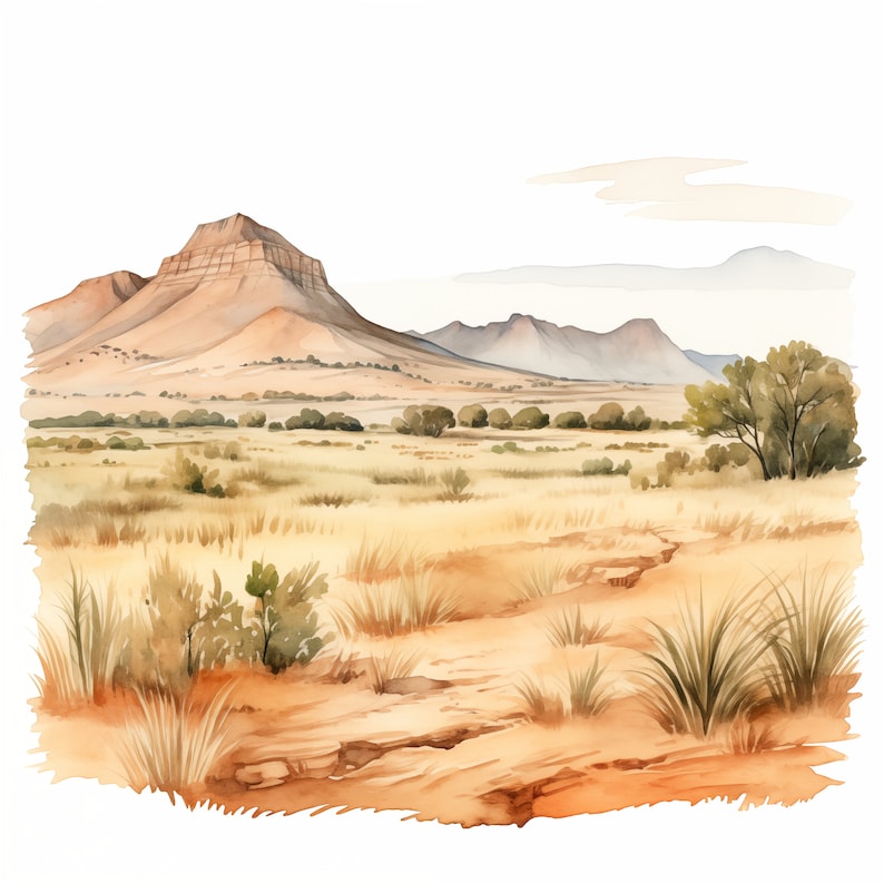 Steppe Clipart, Steppe Landscape Images, 10 Watercolor Clip Art ...
