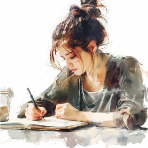 Woman Writing Clipart, Writer Images, 10 Watercolor Clip Art, Printable ...