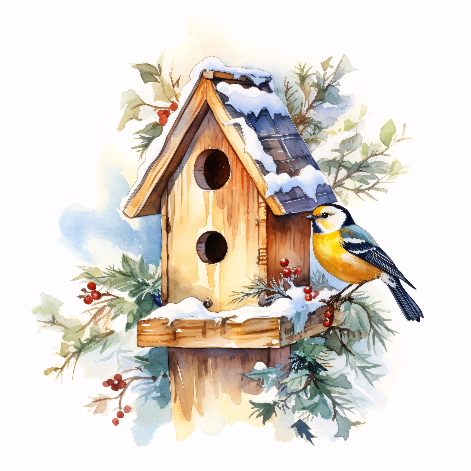 Winter Birdhouse Clipart, Snow Bird Images, 10 Watercolor Clip Art ...