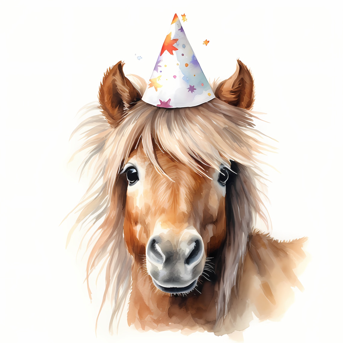 Watercolor Horse Clipart: Party Hat Animal Images (JPG, Commercial Use ...