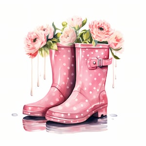 Rain Boots With Flowers Clipart, Pink Rubber Boots Images, 10 ...