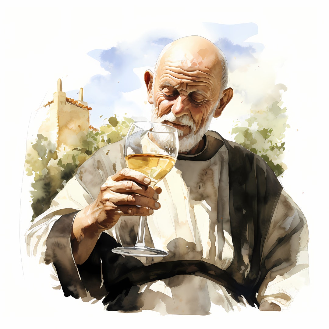 Monk Drink Wine Clipart, Monk Drinking a Wine Images, 10 Watercolor ...