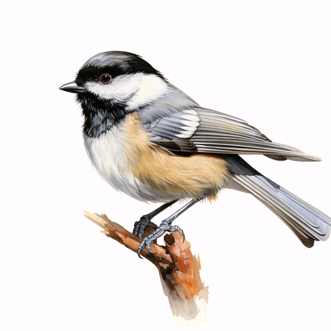Chickadee Clipart, Small Bird Images, 10 Watercolor Clip Art, Printable ...