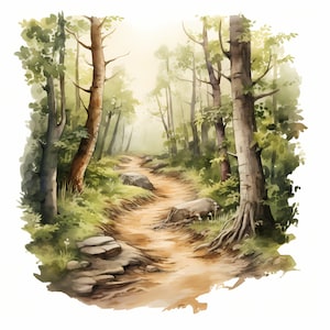 Forest Path Clipart, Path in Woods Images, 10 Watercolor Clip Art ...