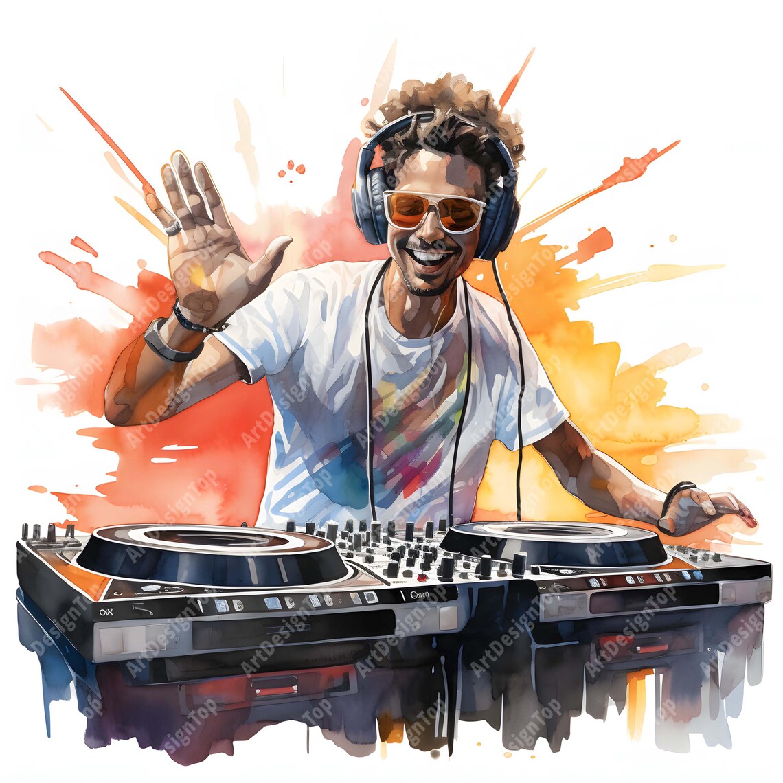 Watercolor DJ Clipart: Music Mixer Art, Commercial Use (jpgs) - Etsy