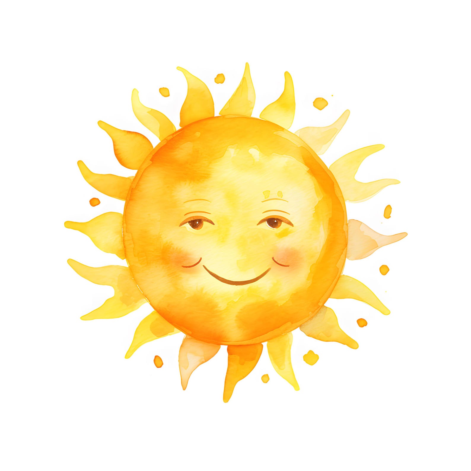 Smiling Sun Watercolor Clipart: Yellow Sun Images (JPG Digital Download ...