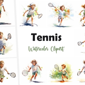 Tennis Clipart, Kids Tennis Images, 10 Watercolor Clip Art, Printable ...
