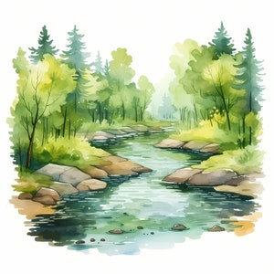 River in Forest Clipart, Forest River Images, 10 Watercolor Clip Art ...