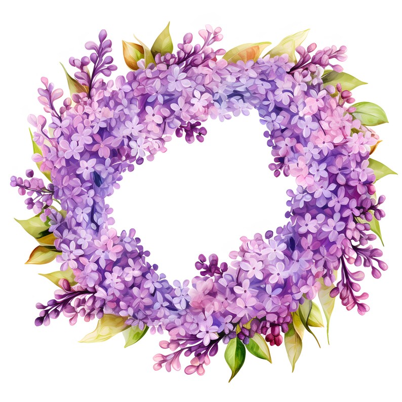 Watercolor Lilac Wreath Clipart: Wedding Flower Images (JPG, Commercial ...