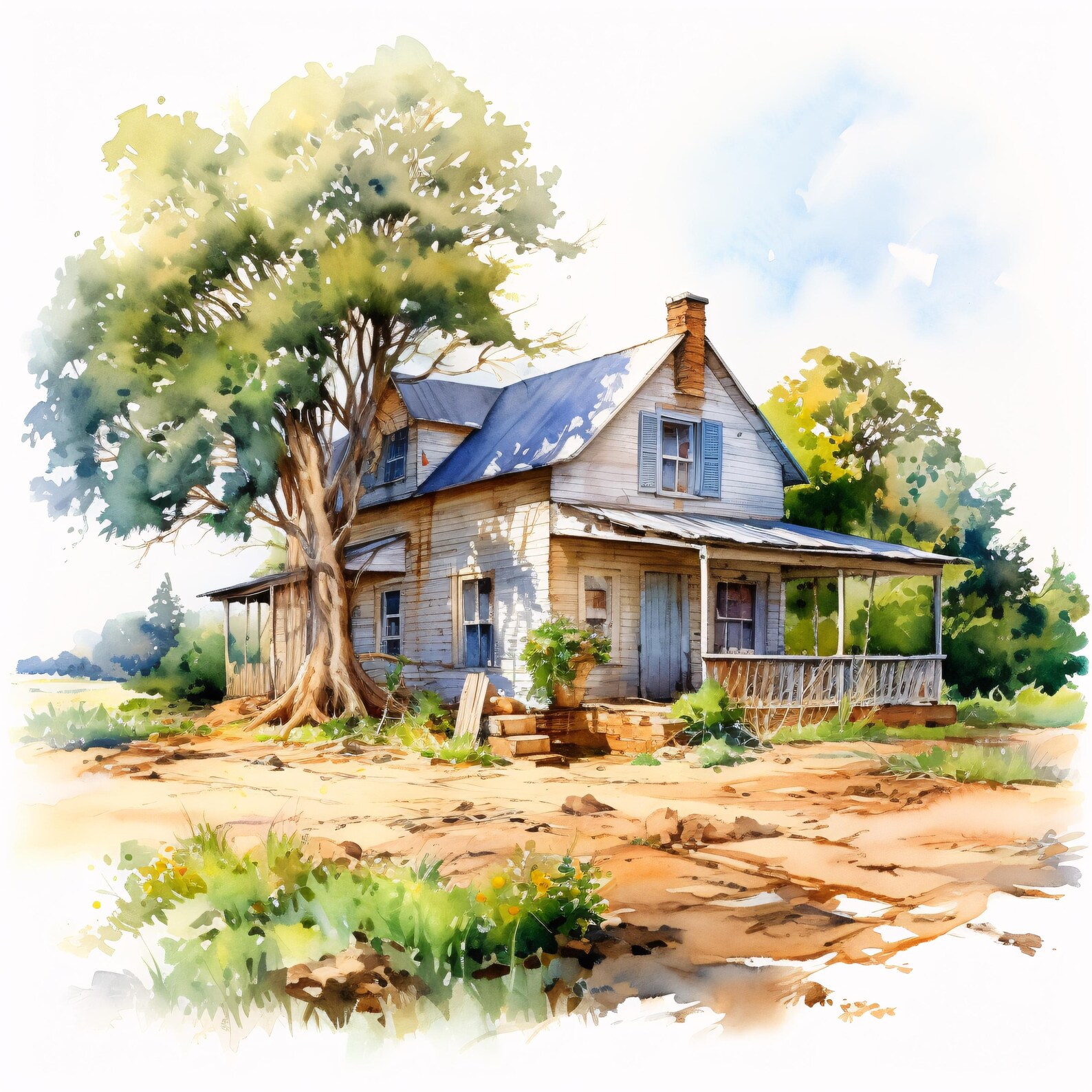 Watercolor Farmhouse Clipart: Country Home Art, Commercial Use (jpgs ...