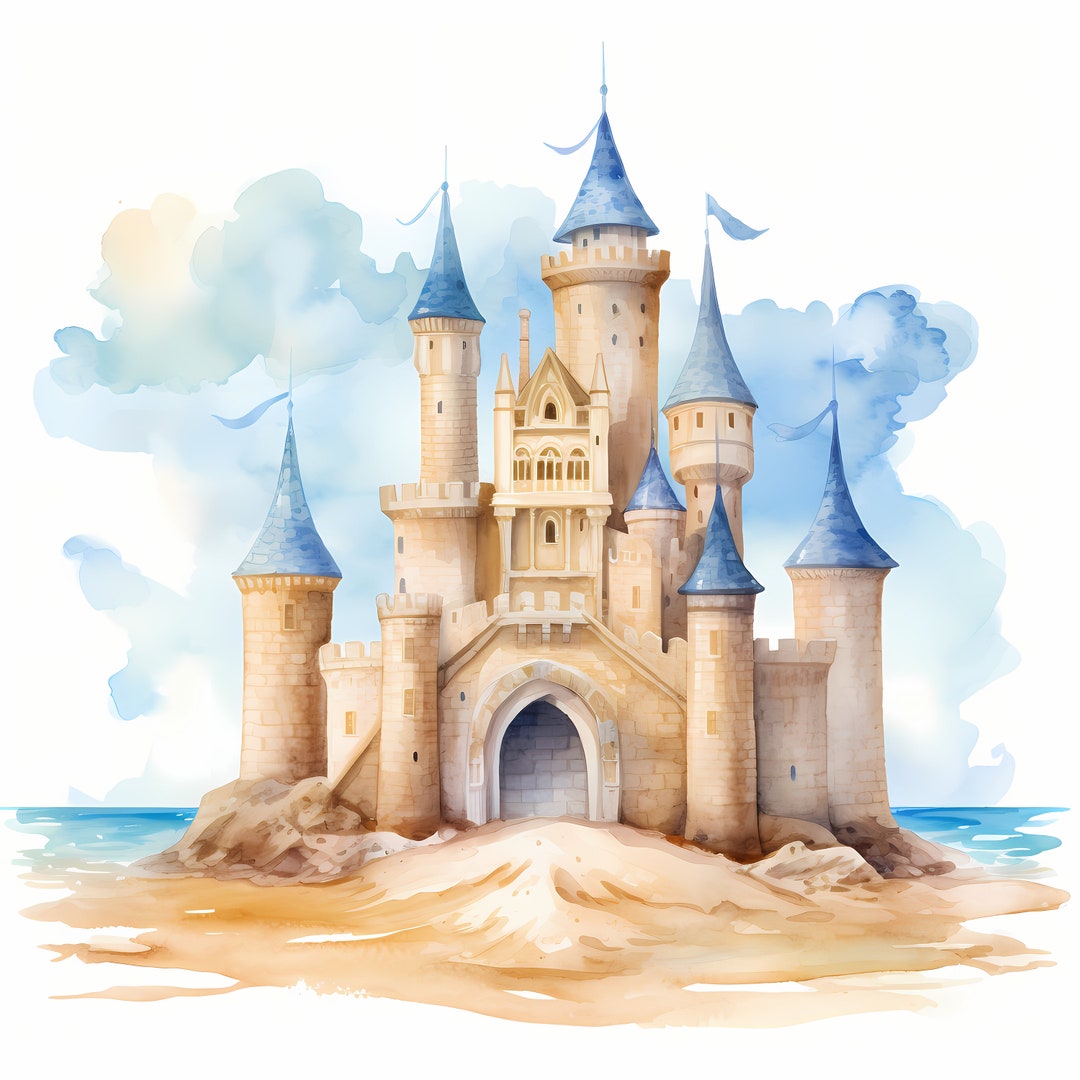 Sand Castle Clipart, Beach Sandcastle Images, 10 Watercolor Clip Art ...
