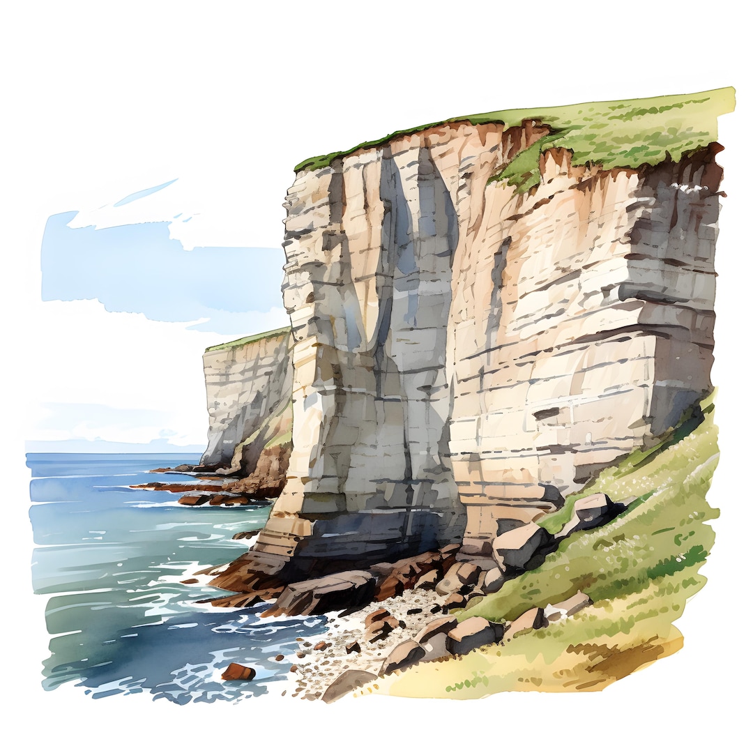British Cliff Clipart, Coastal Cliff Images, 10 Watercolor Clip Art ...