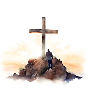 Man Before Cross Clipart, Cross at Sunset Images, 10 Watercolor Clip ...