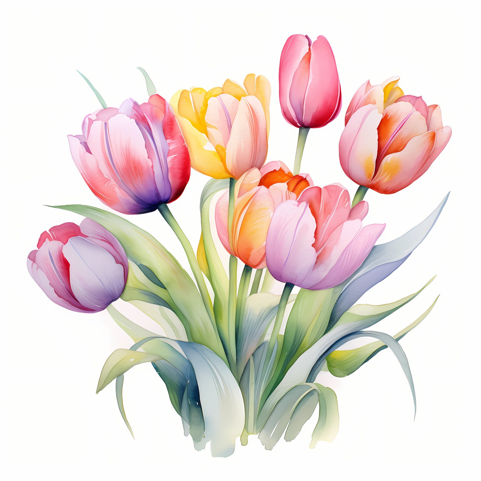 Tulips Clipart, Tulips Bouquet Images, 10 Watercolor Clip Art ...