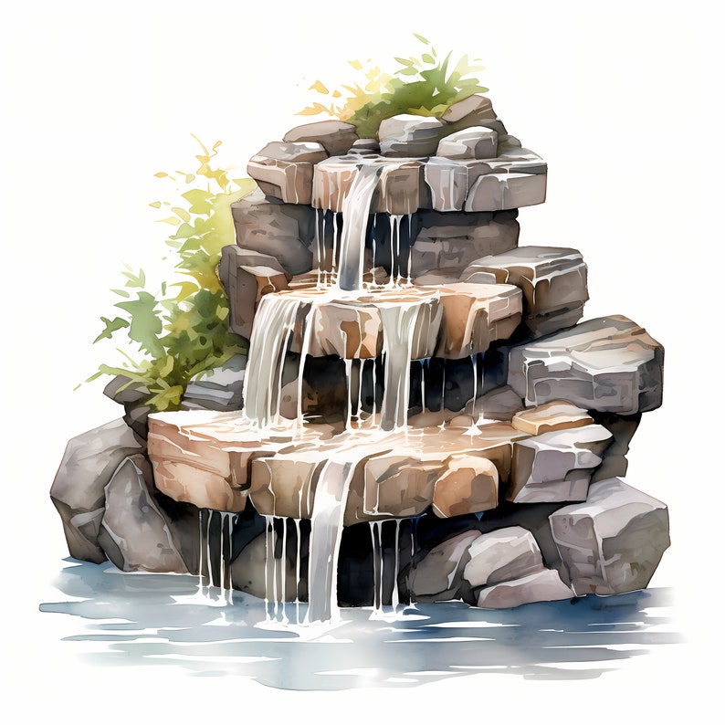 Stone Fountain Clipart, Garden Fountains Images, 10 Watercolor Clip Art ...