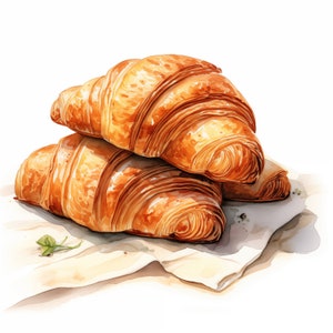 Croissants Clipart, Tasty French Dessert Images, 10 Watercolor Clip Art ...