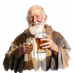Monk Drink Beer Clipart, Monk Drinking a Beer Images, 10 Watercolor ...