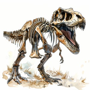 T-rex Skeleton Clipart, Dinosaur Bones Images, 10 Watercolor Clip Art ...