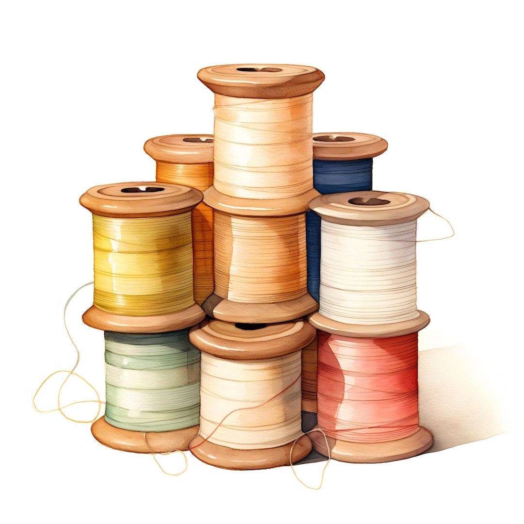 Spools of Thread Clipart, Vintage Thread Images, 10 Watercolor Clip Art ...