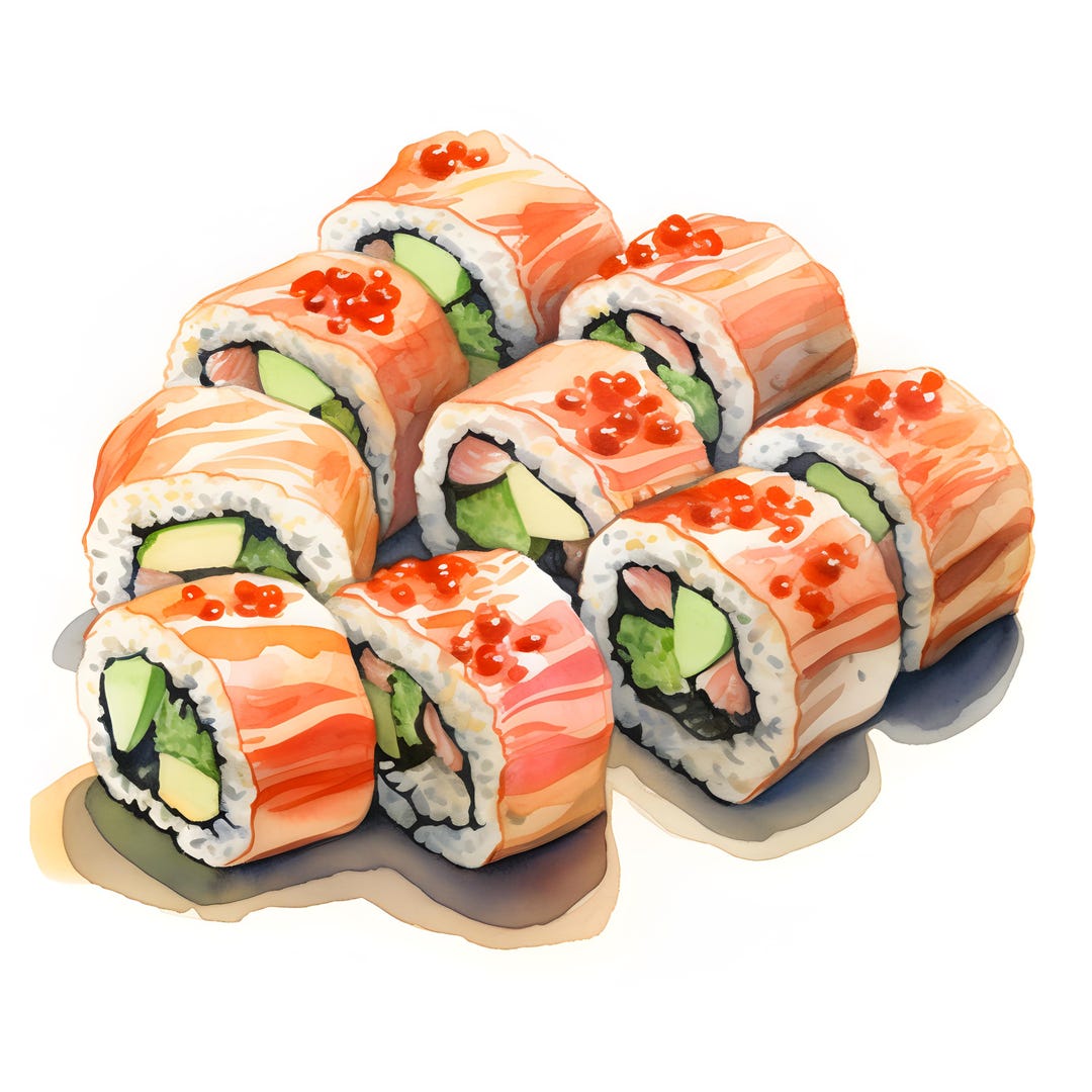 Watercolor Sushi Rolls Clipart: Japanese Food Art (jpgs, Commercial Use ...