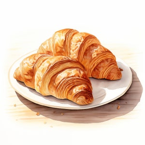 Croissants Clipart, Tasty French Dessert Images, 10 Watercolor Clip Art ...