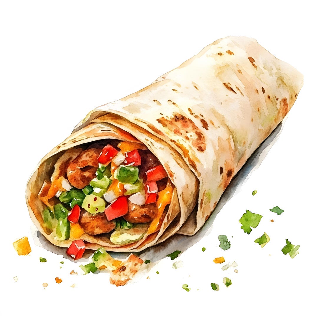 Burrito Clipart, Mexican Food Images, 10 Watercolor Clip Art, Printable ...