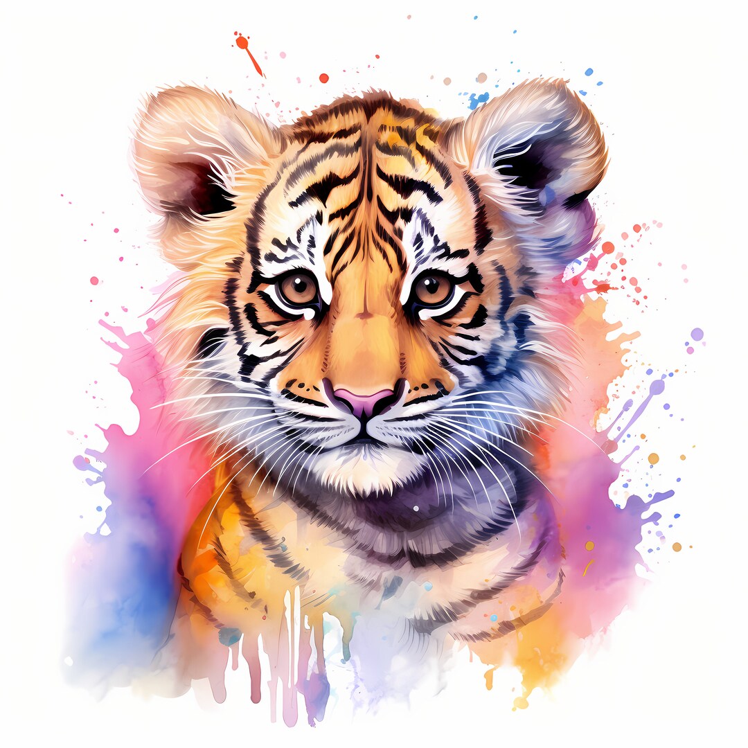 Cute Tiger Clipart, Tiger Cub, Big Wild Cat Images, 10 Watercolor Clip ...