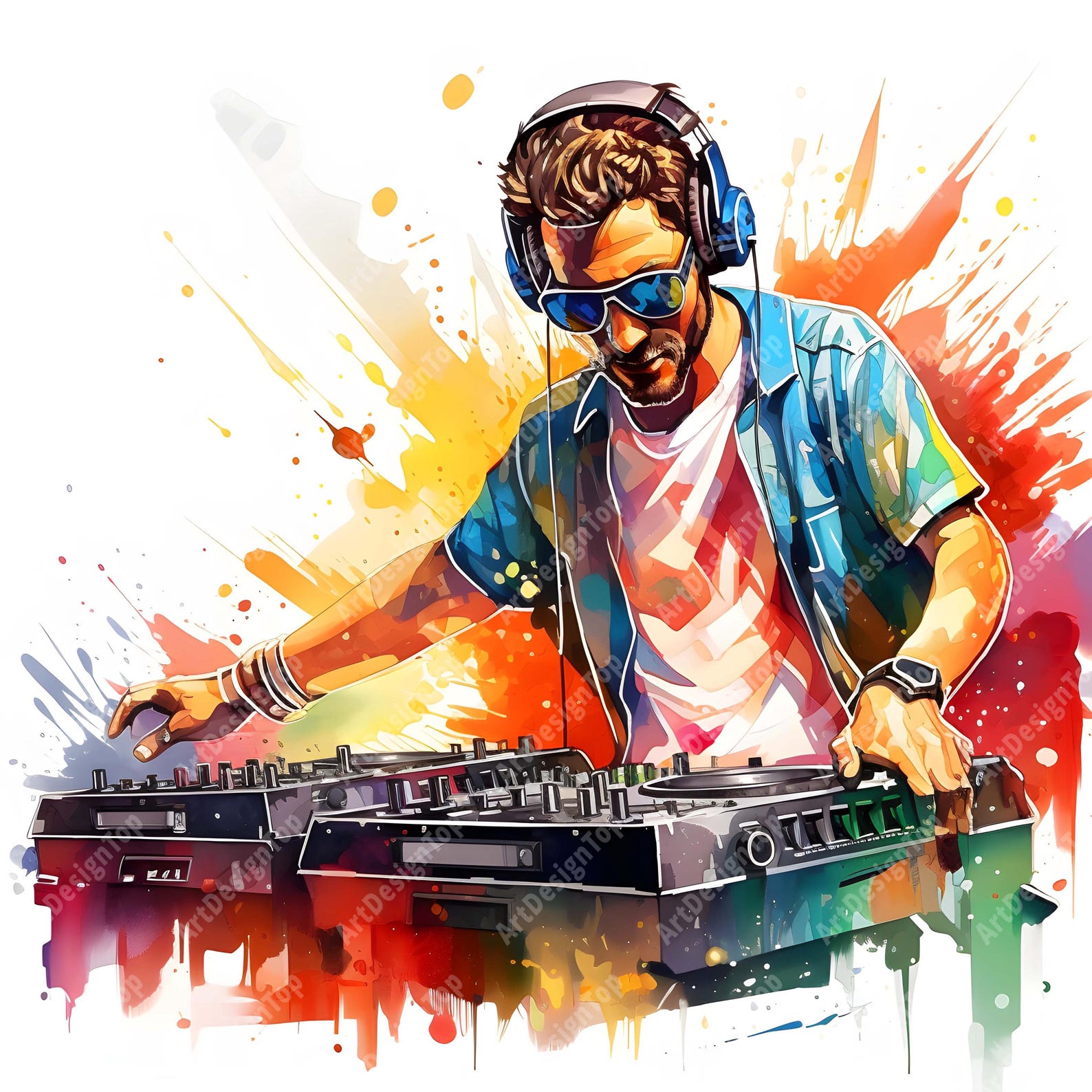 Watercolor DJ Clipart: Music Mixer Art, Commercial Use (jpgs) - Etsy