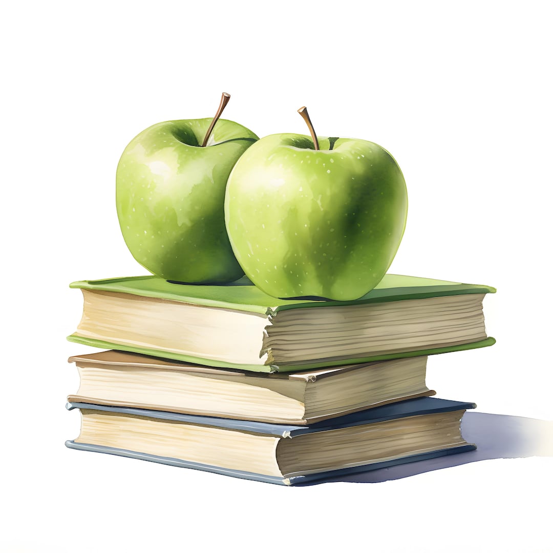 Apples on Books Clipart, Books and Apples Images, 10 Watercolor Clip ...