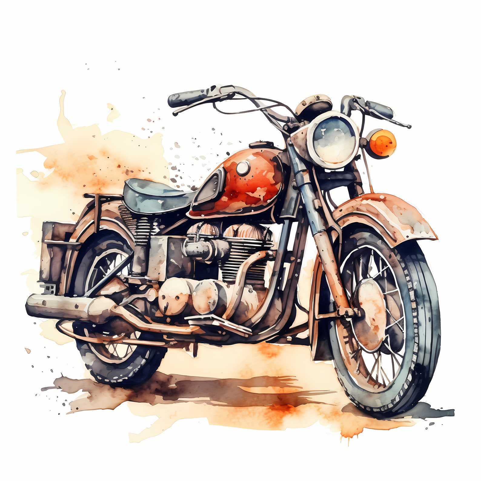 Motorcycle Clipart, Retro Motobike Images, 10 Watercolor Clip Art ...