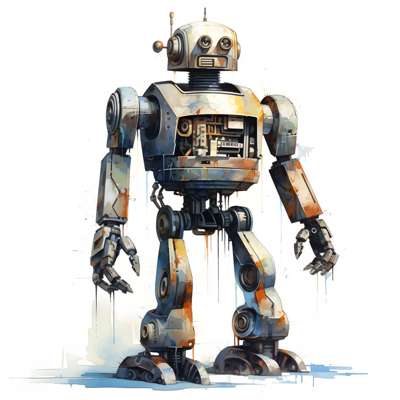 Robot Clipart, Cute Robots Images, 10 Watercolor Clip Art, Printable ...