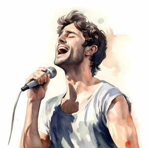 Man Singing Clipart, Man With Microphone Images, 10 Watercolor Clip Art ...