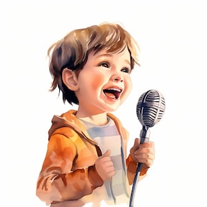 Child Singer Watercolor Clipart: Microphone Art (JPG Download) - Etsy