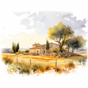 Provence France Clipart, Provence Landscape Images, 10 Watercolor Clip ...