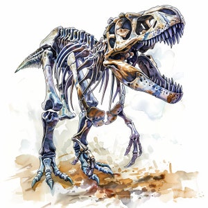 T-rex Skeleton Clipart, Dinosaur Bones Images, 10 Watercolor Clip Art ...