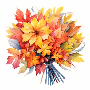 Autumn Leaves Clipart, Fall Leaves Bouquet Images, 10 Watercolor Clip ...
